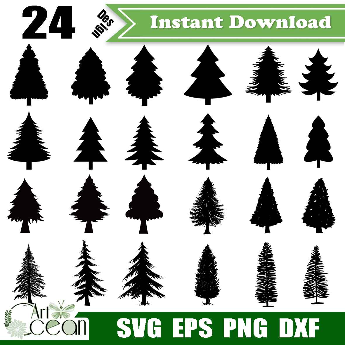 Pine and cypress svg clipart,tree svg clipart,pine tree silhouette cut ...