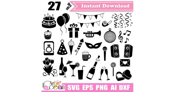 Birthday party svg,champagne svg,beer svg,ribbon svg,balloon svg,cake ...