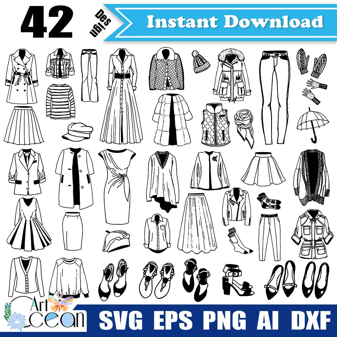 Women Fashion Dress Wearing svg Clipart,clother svg,pants svg,shoes svg ...