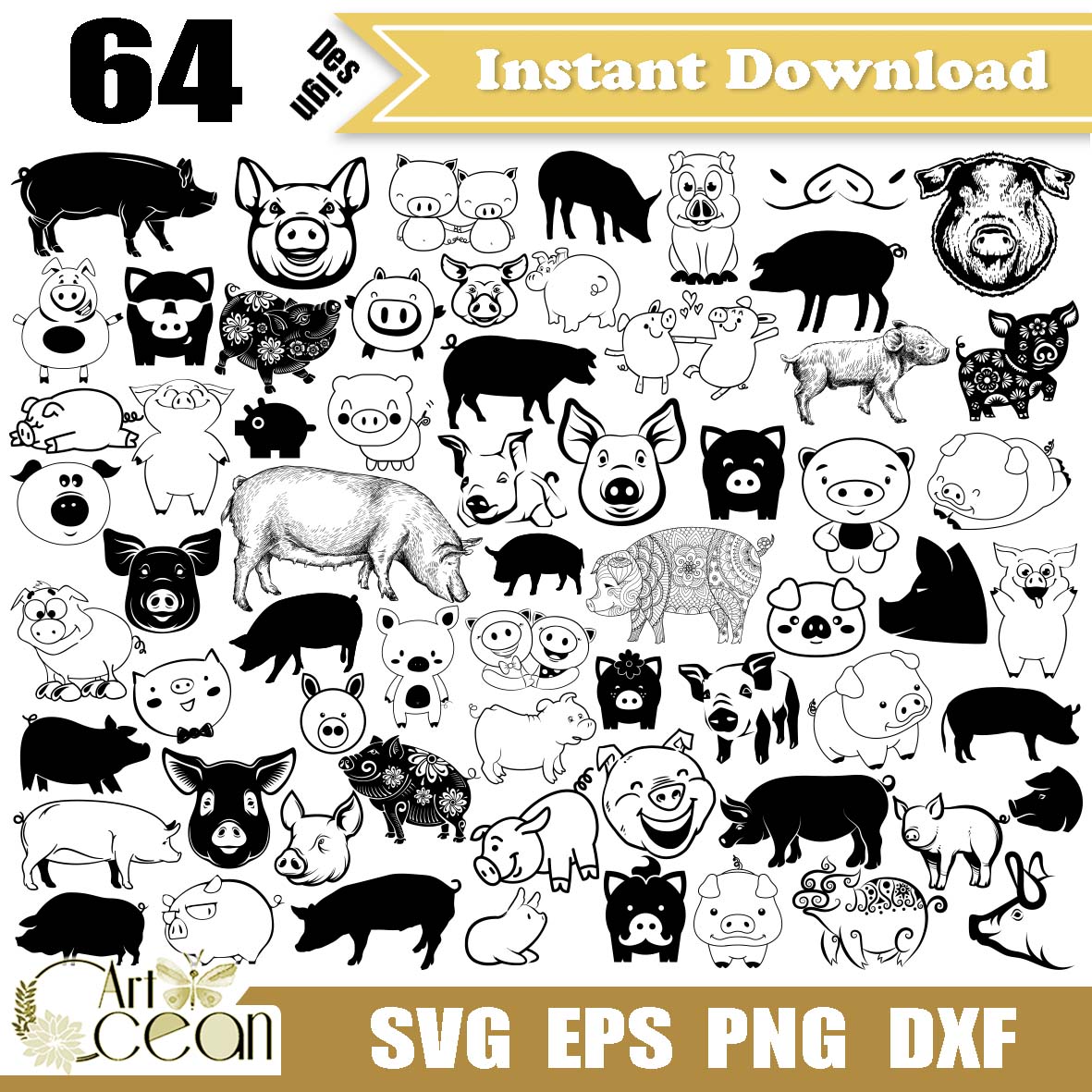 Pig svg,Pig Head svg,Pig clipart,farm animal svg,mandala pig svg,Pig ...