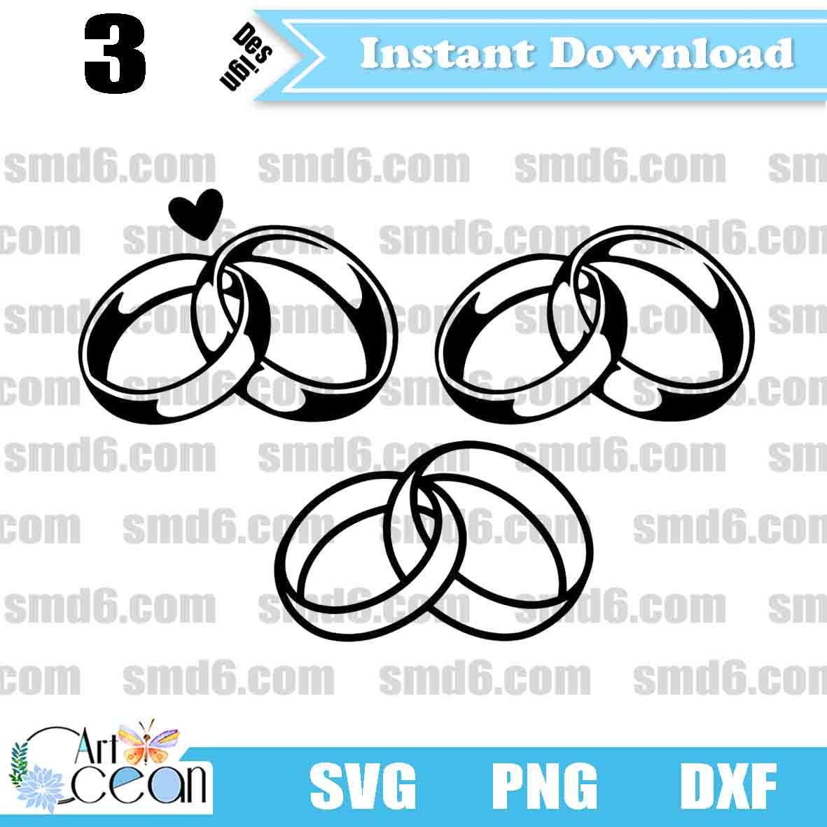 Wedding Rings SVG,DXF,Valentine's Day SVG,Vector,Silhouette,Cut File ...